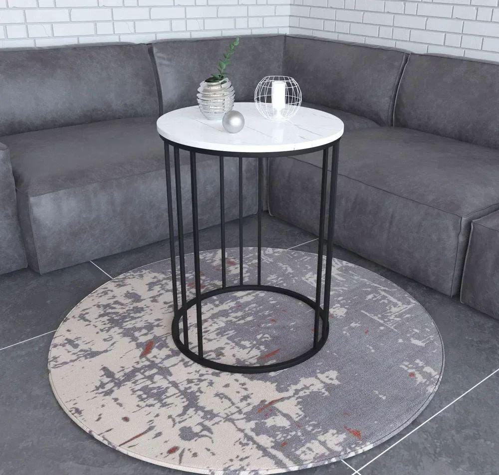 Marble Top Round Modern Coffee Table with Black or Gold Steel for Livi